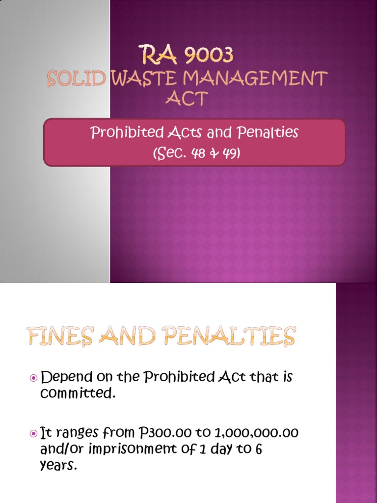 Prohibited Acts and Penalties RA 9003 | PDF | Fine (Penalty) | Misconduct
