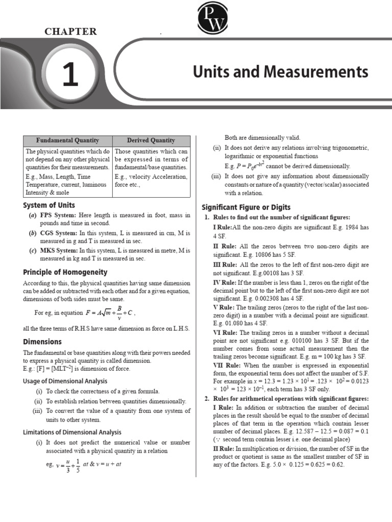Units and Measurements: Short Notes (Physics) Physics | PDF | Quantity ...