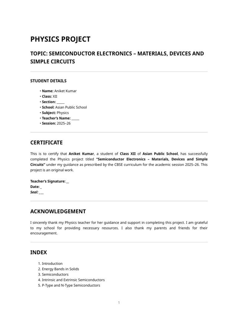 Class 12 Physics Project - Semiconductor Electronics | PDF ...