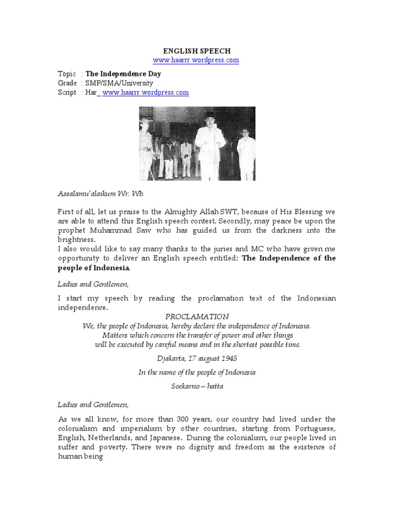 English Speech Independence Day | PDF