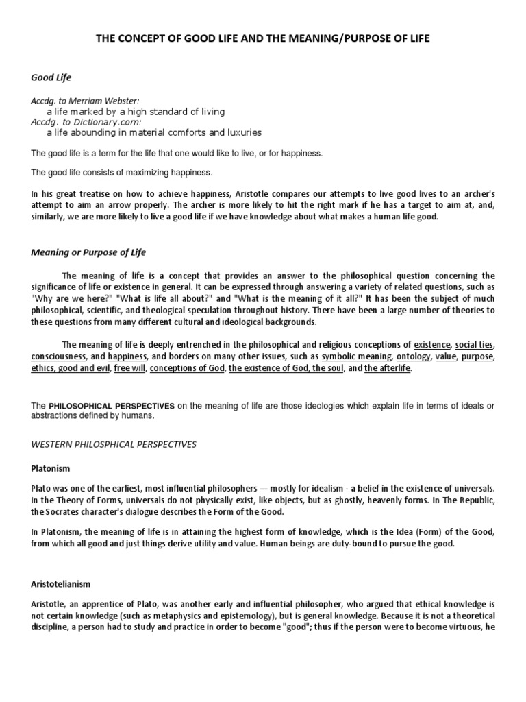 The Concept of Good Life and The Meaning of Life | PDF | Meaning Of ...