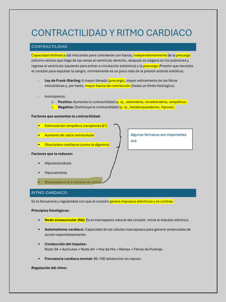 Contractilidad y Ritmo Cardiaco | PDF | Corazón | Insuficiencia cardíaca