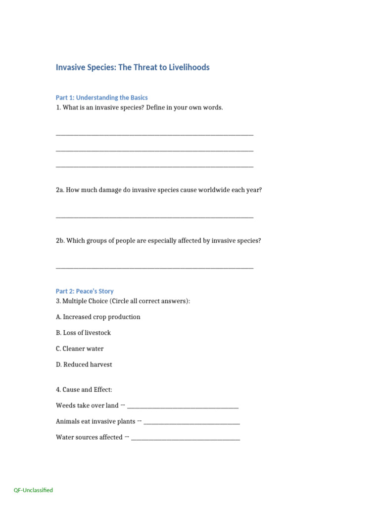 Invasive Species Worksheet Student Version | PDF | Invasive Species | Crops