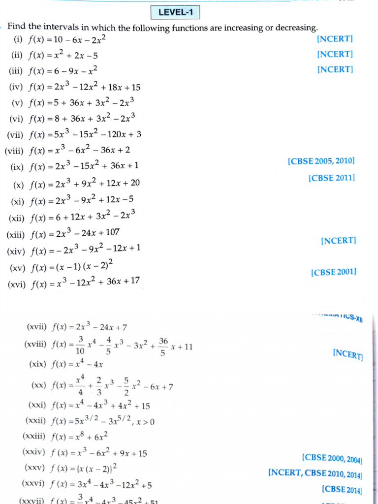 Increasing and Decreasing Functions Extra Problems | PDF | Mathematical ...