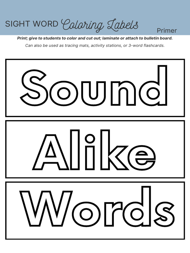 Sight Word Coloring Labels Primer | PDF