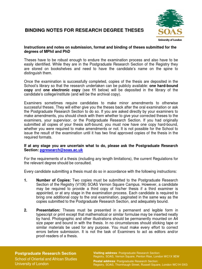 SOAS Thesis Submission Guidelines | PDF | Thesis | Doctor Of Philosophy
