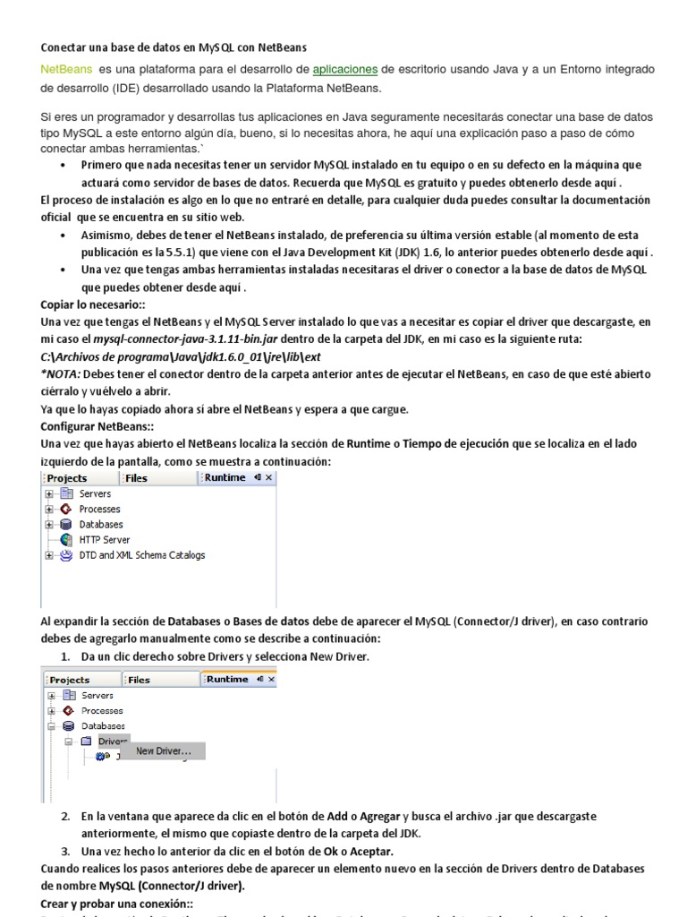 Conectar Una Base de Datos en MySQL Con NetBeans | Descargar gratis PDF ...