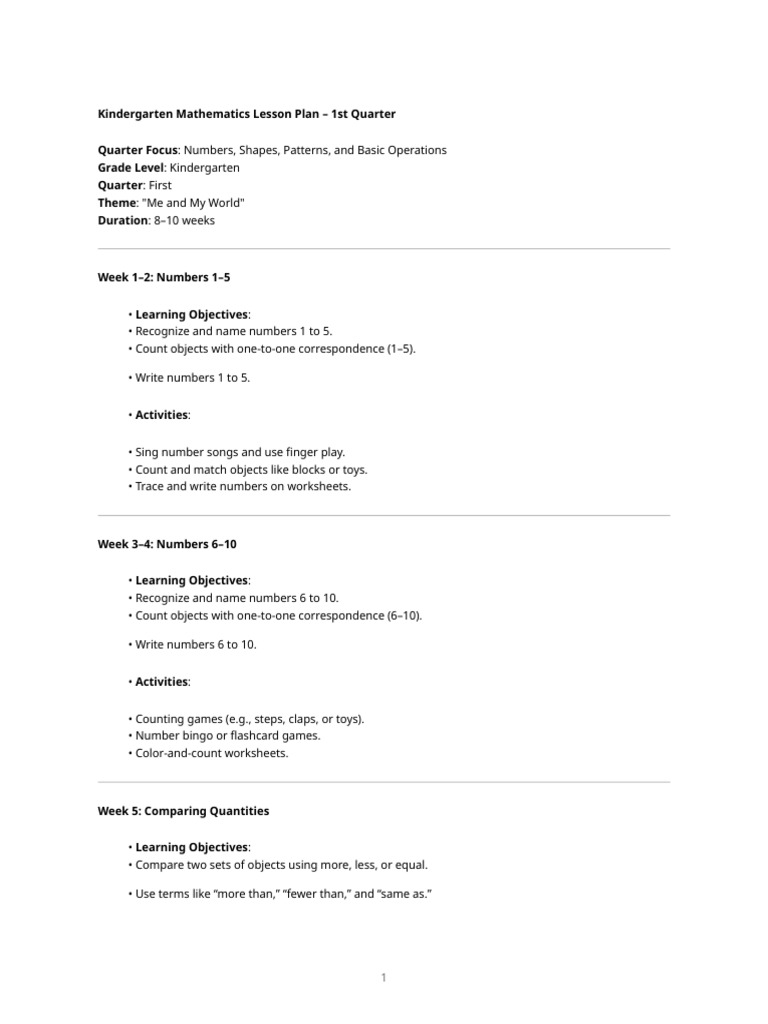 Kindergarten Math Q1 | PDF | Shape