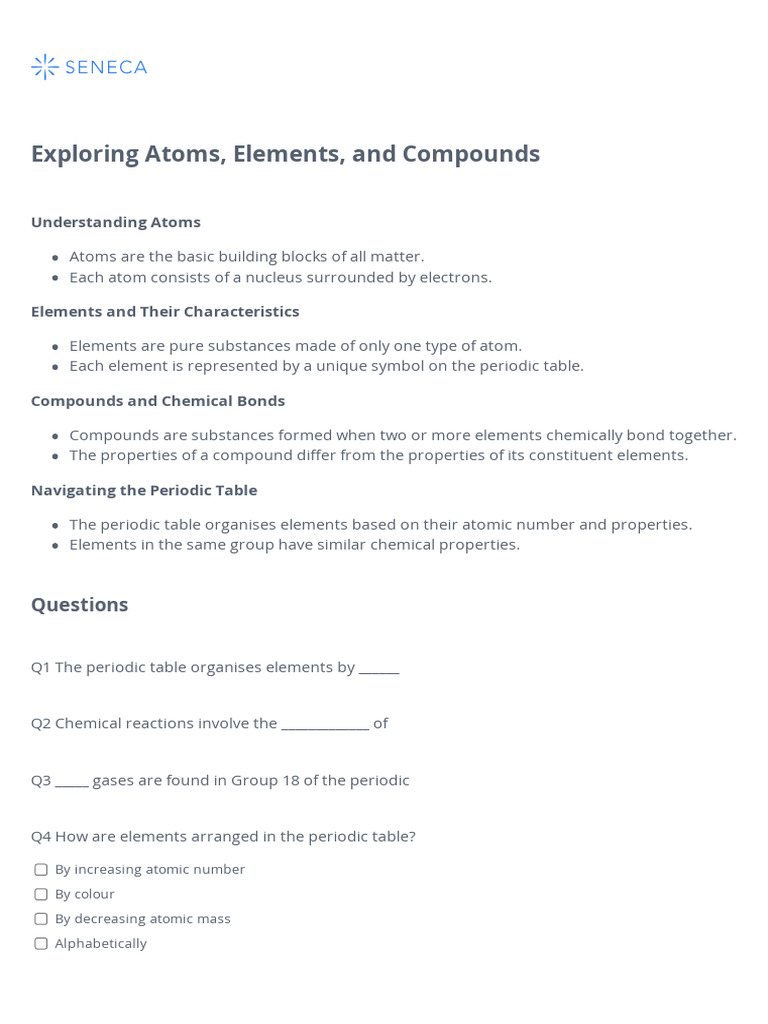 Exploring Atoms Elements and Compounds | PDF