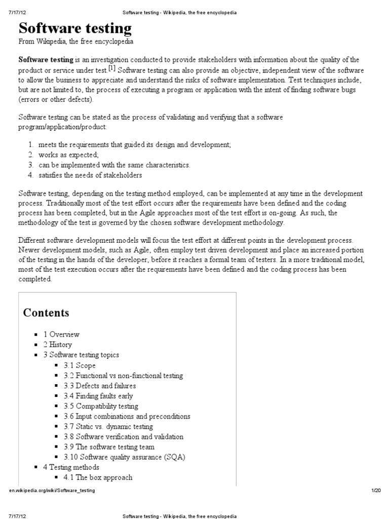 Software Testing - Wikipedia, The Free Encyclopedia | PDF | Software ...