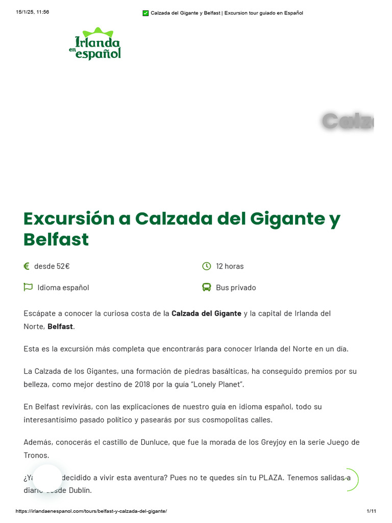Calzada Del Gigante y Belfast - Excursion Tour Guiado en Español | PDF ...