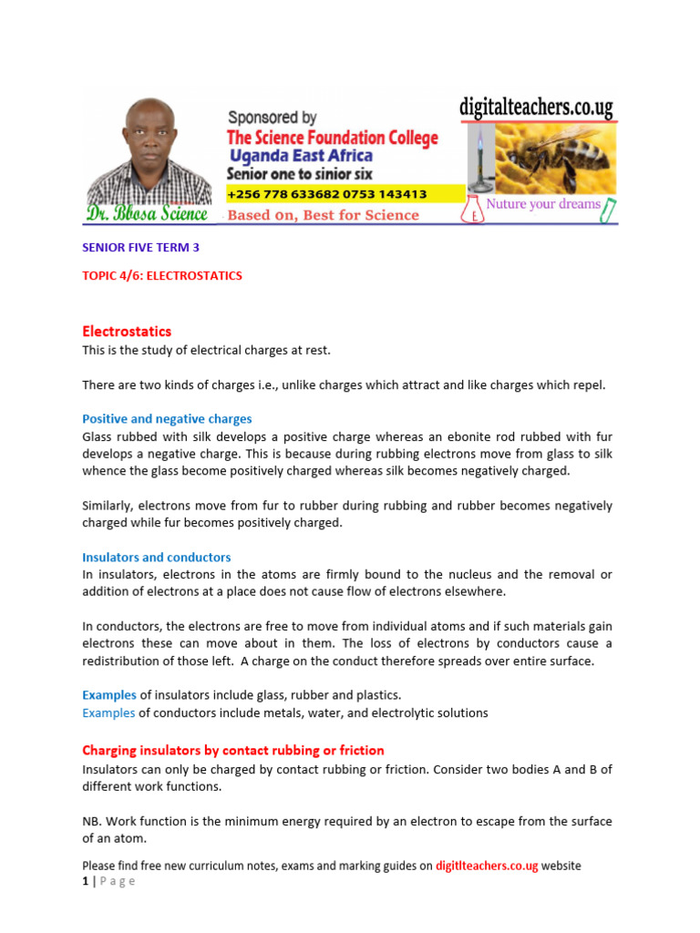 A Level New Curriculum Physics SV Topic17 ELECTROSTATICS | PDF ...