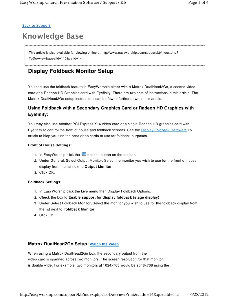 Knowledge Base: Display Foldback Monitor Setup | PDF | Computer Monitor ...