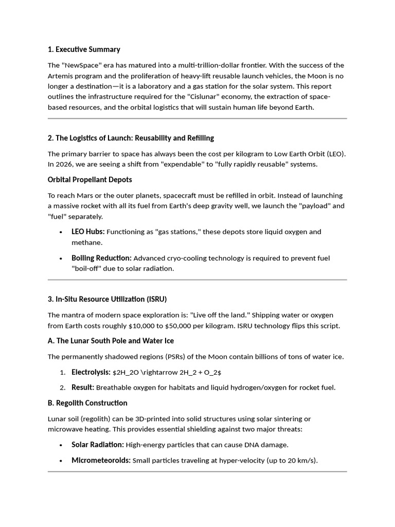 Strategic Report The Lunar Economy and Deep Space Logistics (2026-2040 ...