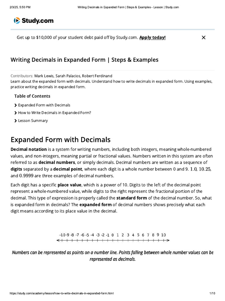 006 Writing Decimals in Expanded Form - Steps & Examples - Lesson ...