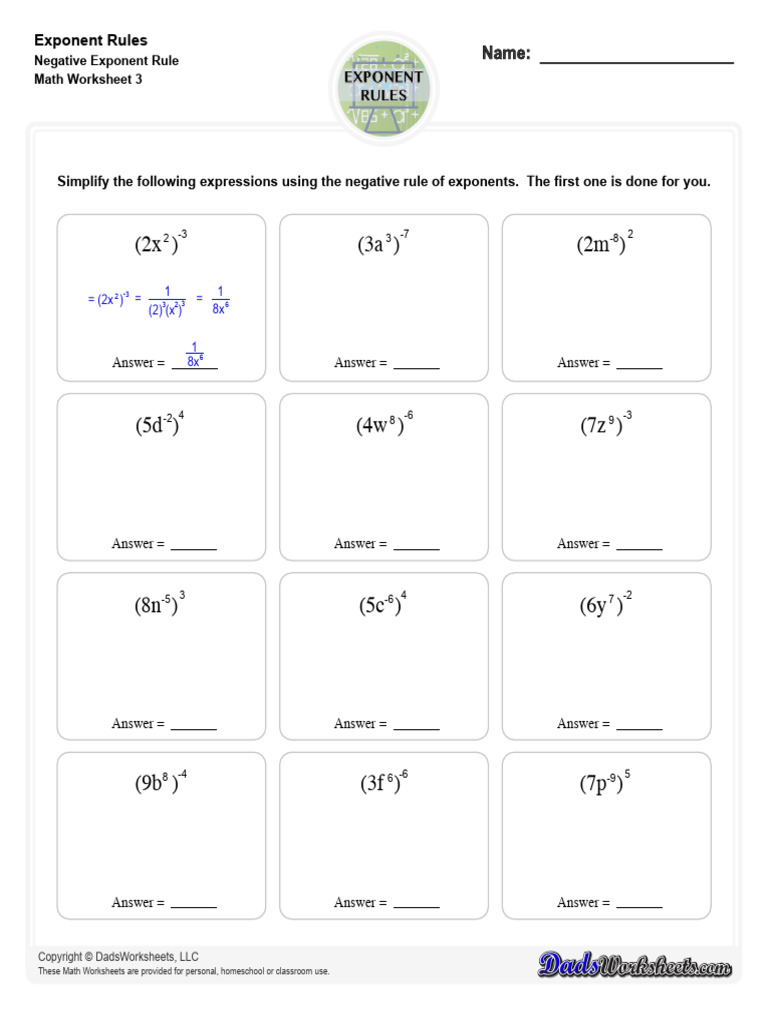 Exponent Rules Negative Exponent Rule v3 | PDF