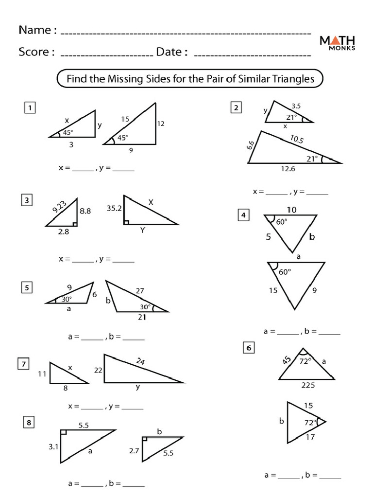 Finding Missing Sides of Similar Triangles Worksheet | PDF