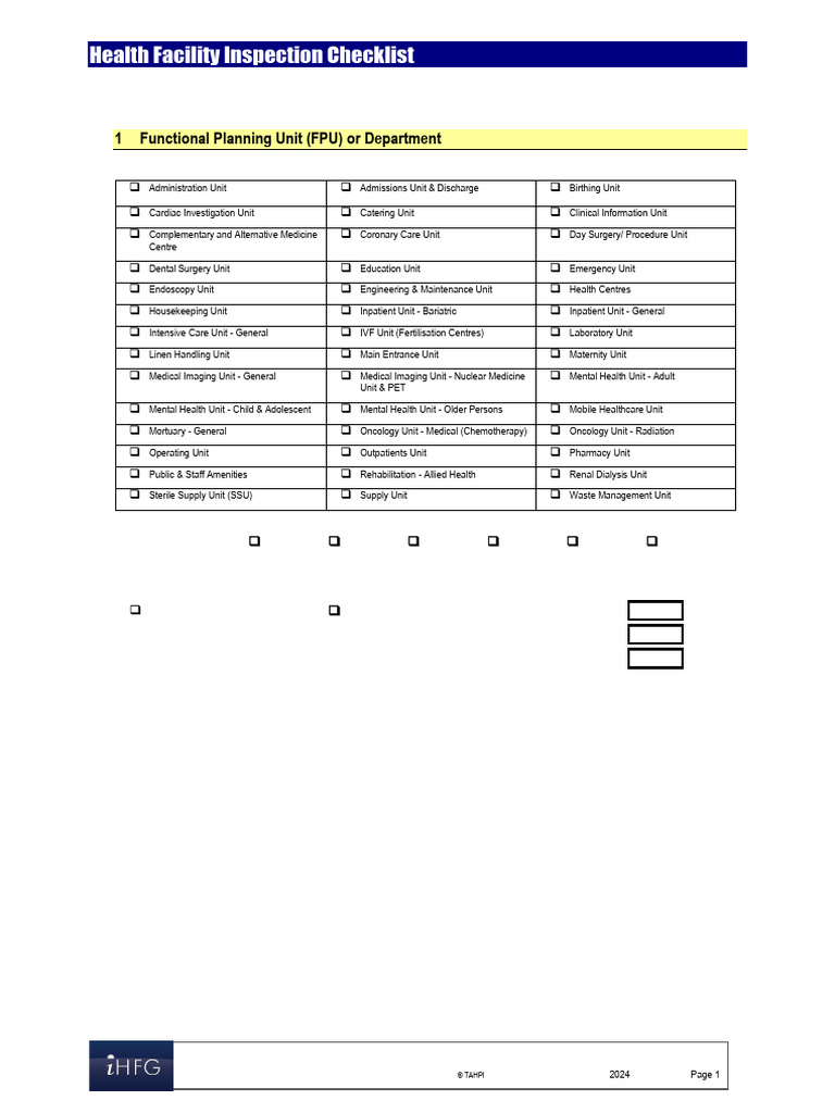 Appendix 18 - Health Facility Inspection Checklist | PDF | Oxygen ...