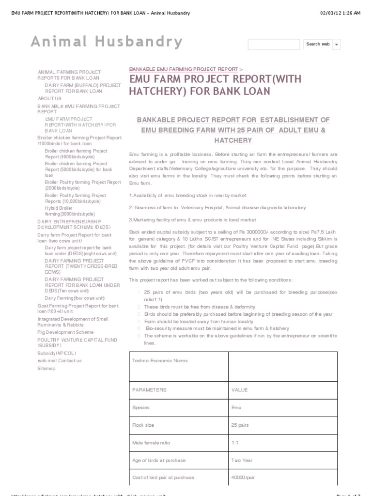 Emu Farm Project Report (With Hatchery) For Bank Loan - Animal ...
