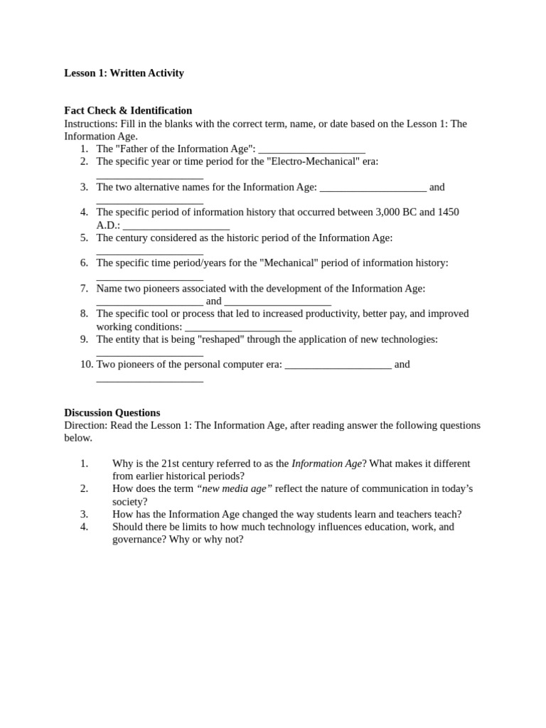 Lesson 1 Written Activity | PDF