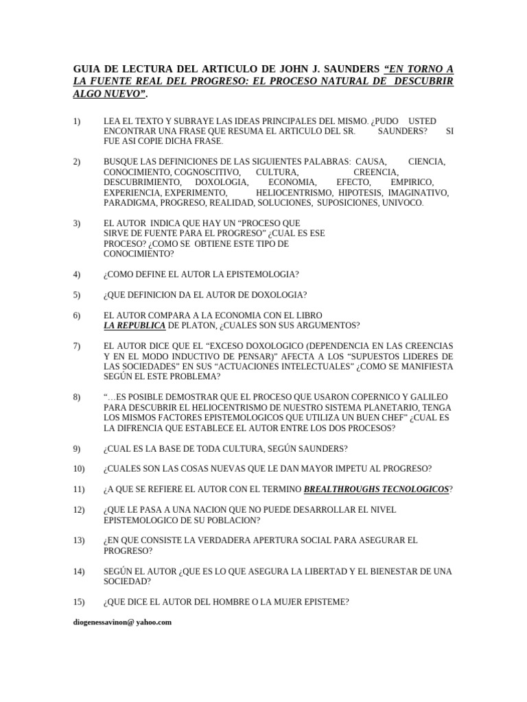 Guia de Lectura Del Articulo D John Saunders | PDF