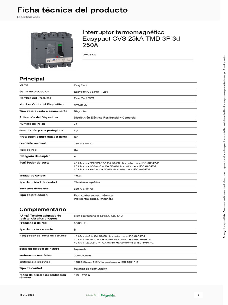 Schneider Electric EasyPact-CVS LV525323 | PDF | Electricidad