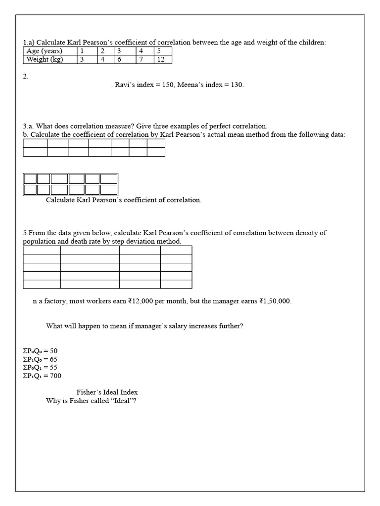 Revision Worksheet Statistics For Economics | PDF | Price Indices ...