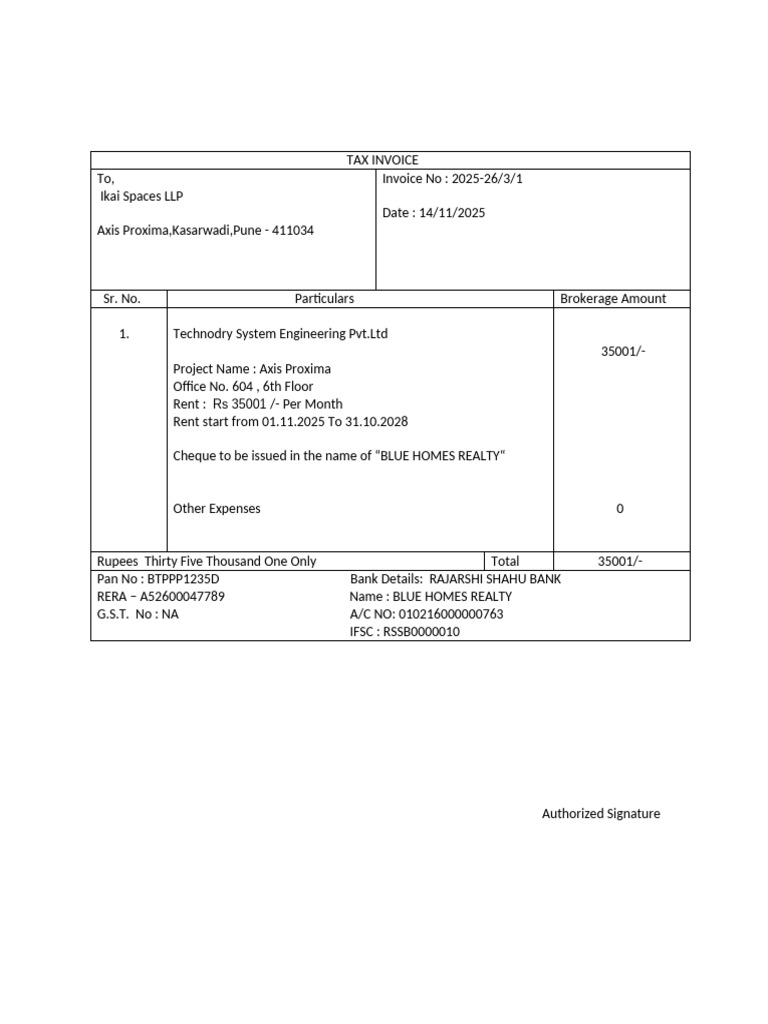 Tax Invoice Axis Proxima | PDF