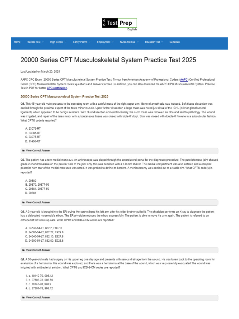Gotestprep Com 20000 Series CPT Musculoskeletal System Practice Test ...