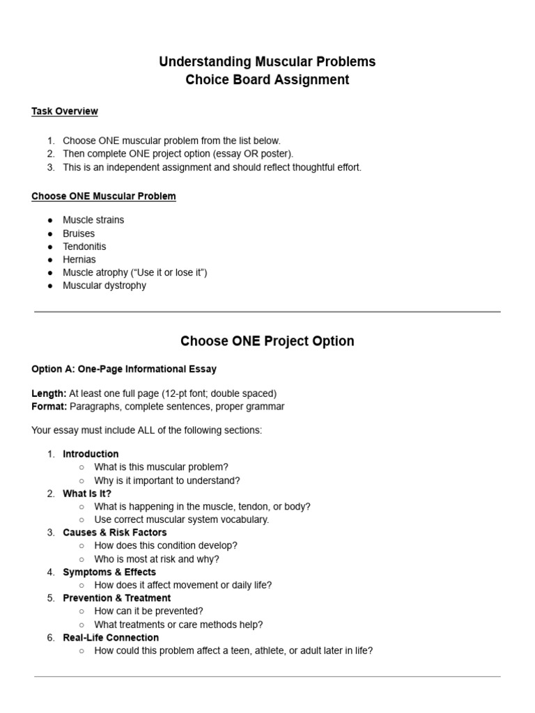Muscular Choice Board | PDF | Diseases And Disorders