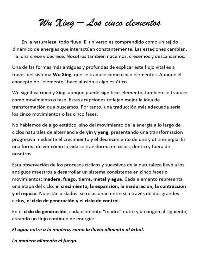 Wu Xing - Los Cinco Elementos | PDF | Agua | Tierra