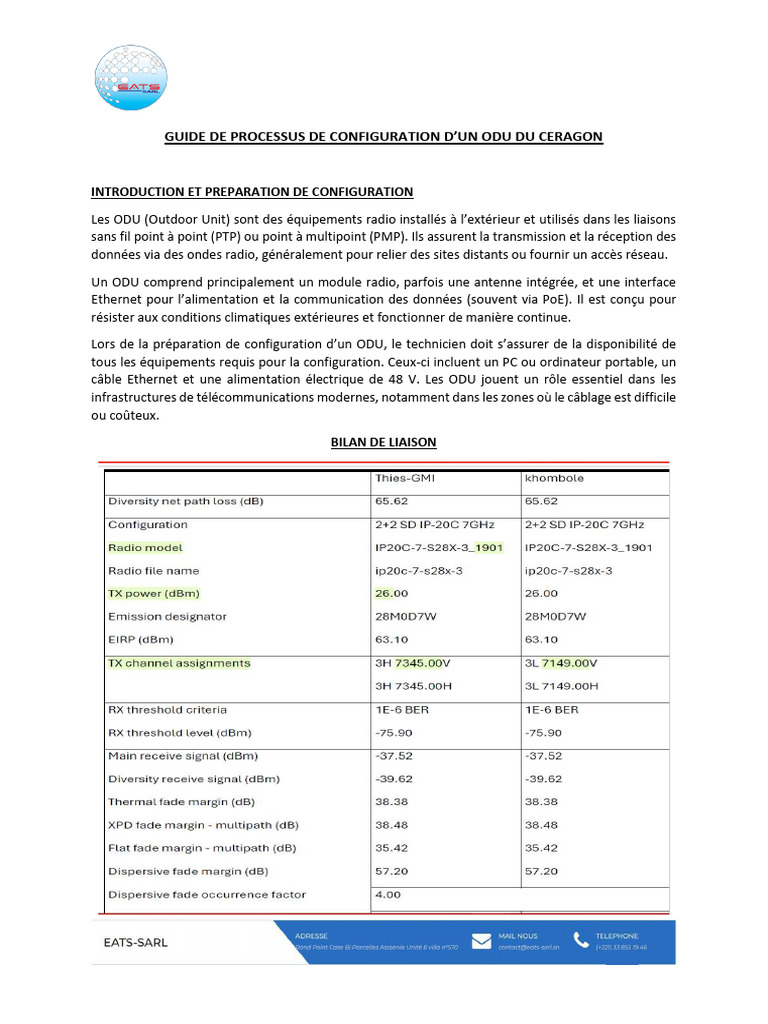 Configuration Odu Ceragon | PDF | Ethernet | Télécommunications