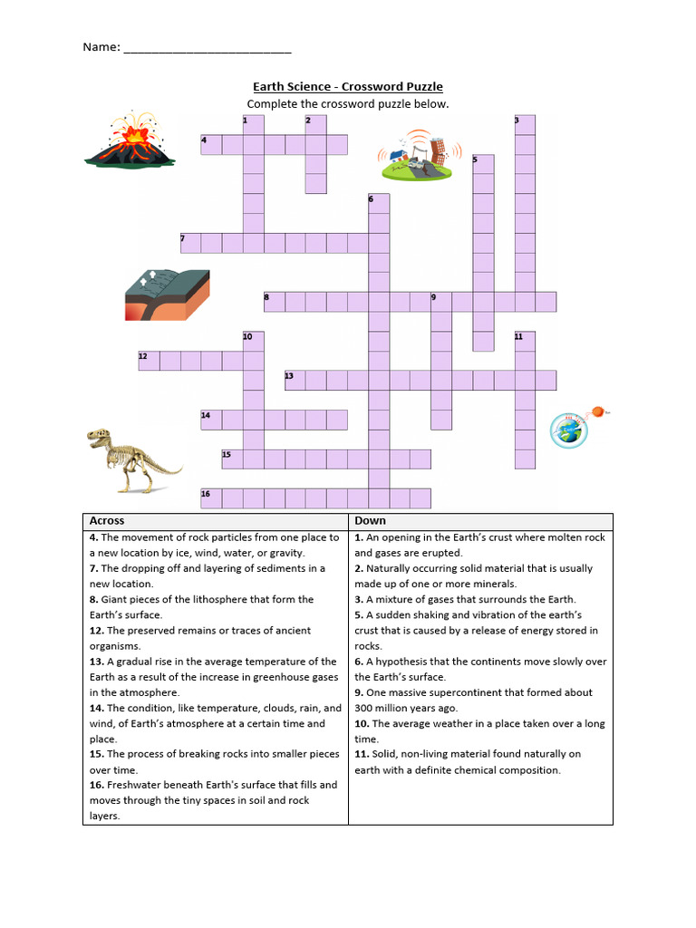 Name: - : Earth Science - Crossword Puzzle | PDF | Earth | Rock (Geology)