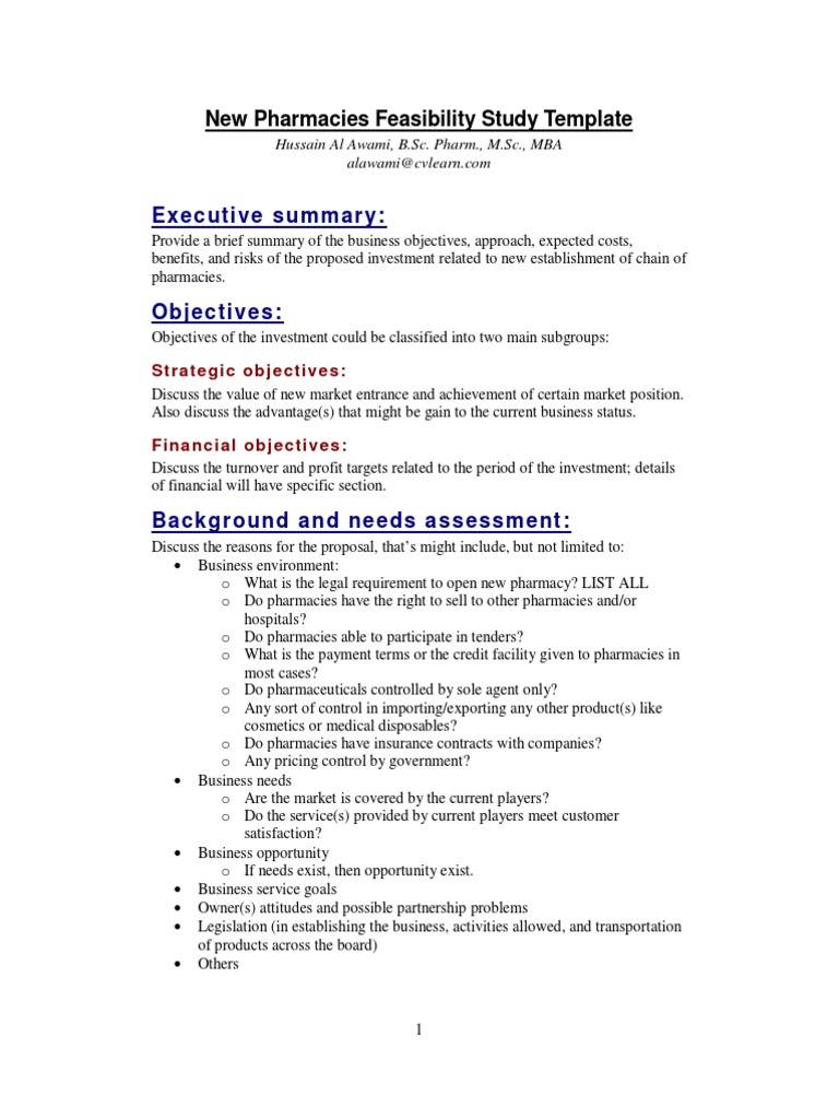 Feasibility Study Template | PDF | Pharmacy | Business