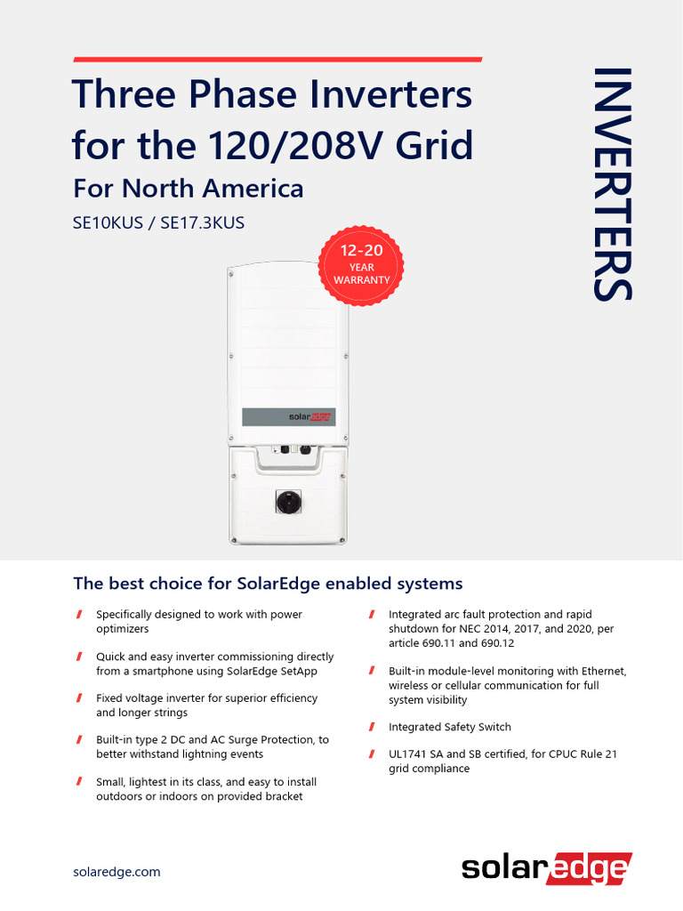 Ficha Tecnica Solaredge SE17.3 KUS | PDF | Power Inverter | Alternating ...