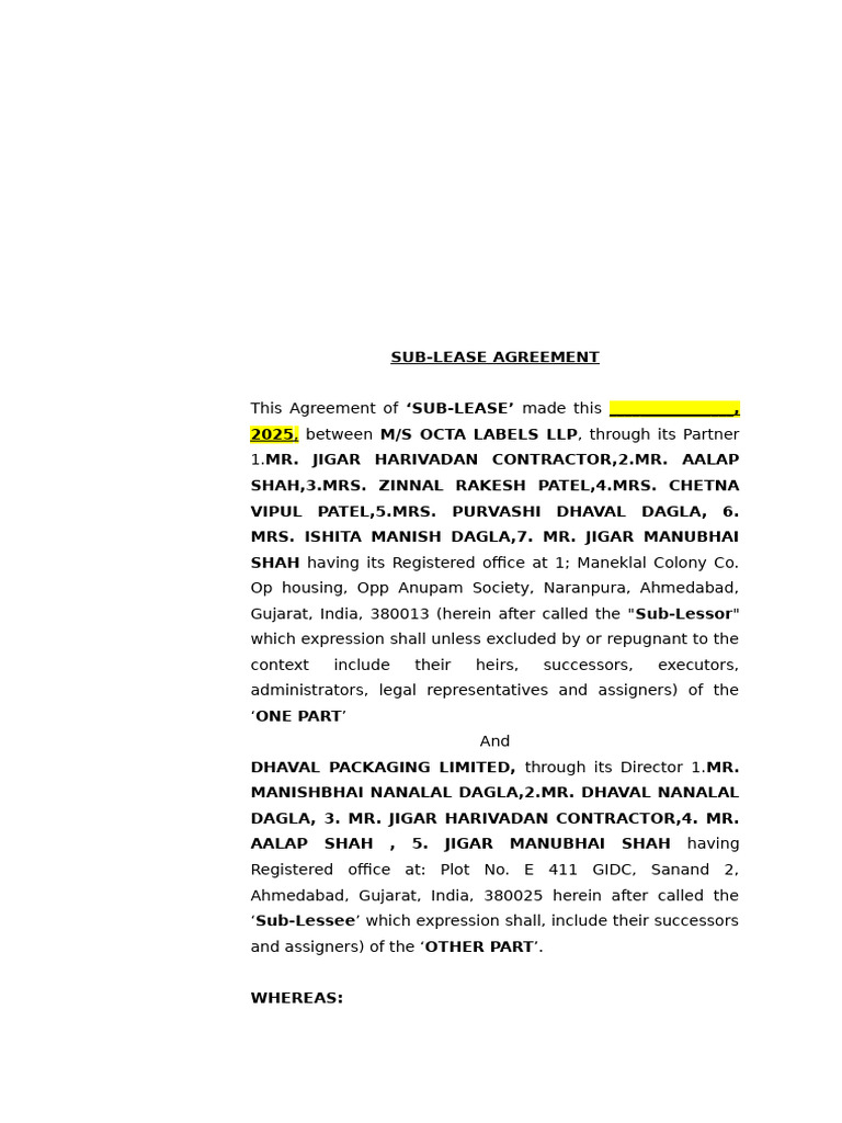 Octa DPL Sub Lease Deed 412 | PDF