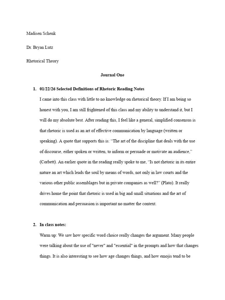 Rhetorical Theory Journal One | PDF | Rhetoric | Public Speaking