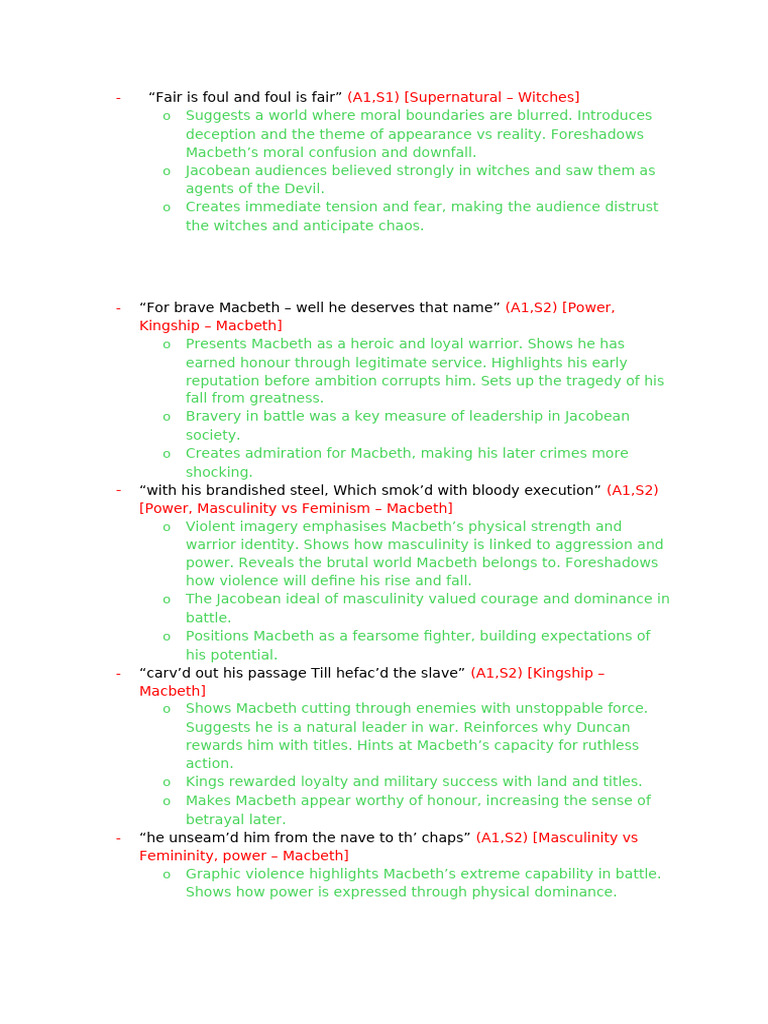 Macbeth Key Quotes and Notes | PDF | Macbeth