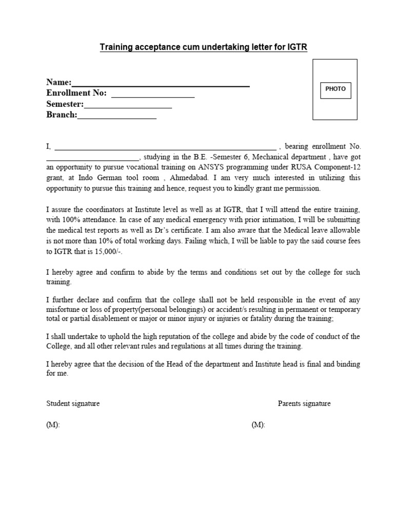Undertaking For IGTR-1 | PDF