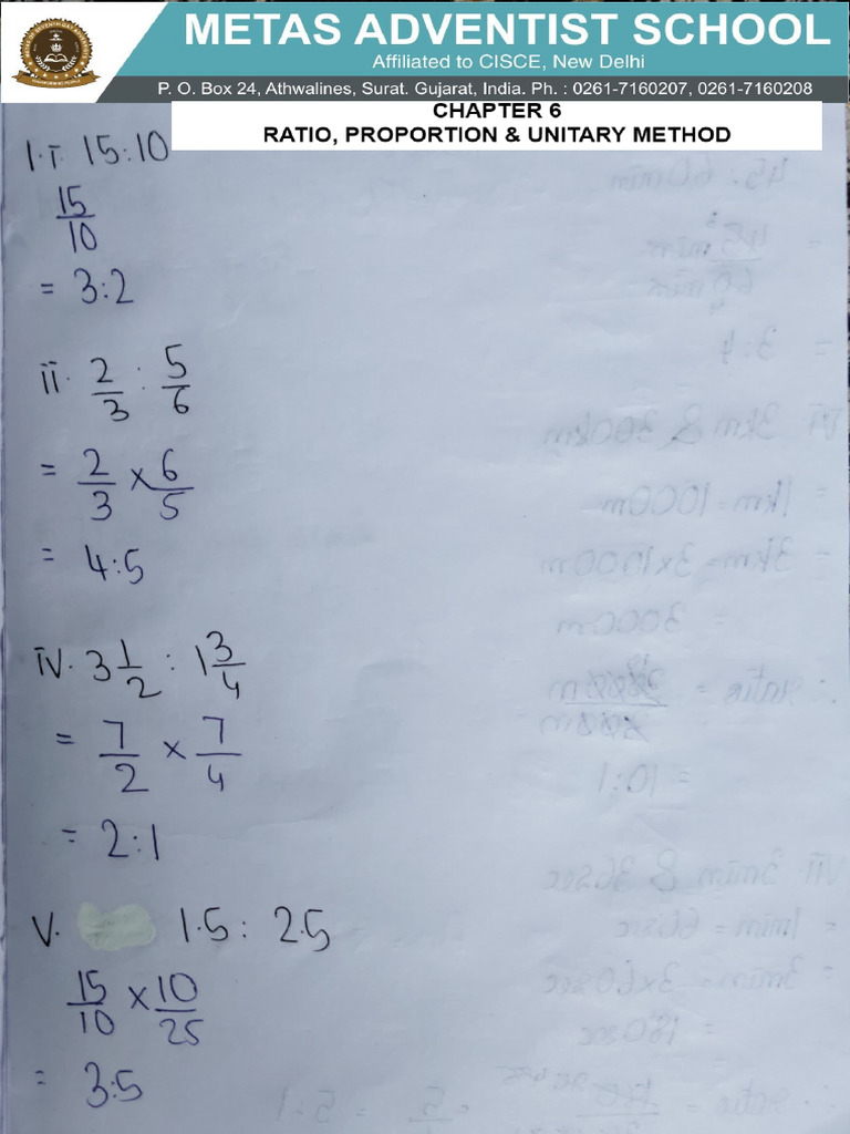 7th STD Maths Chapter 6 Ratio and Proportion 1 1 | PDF