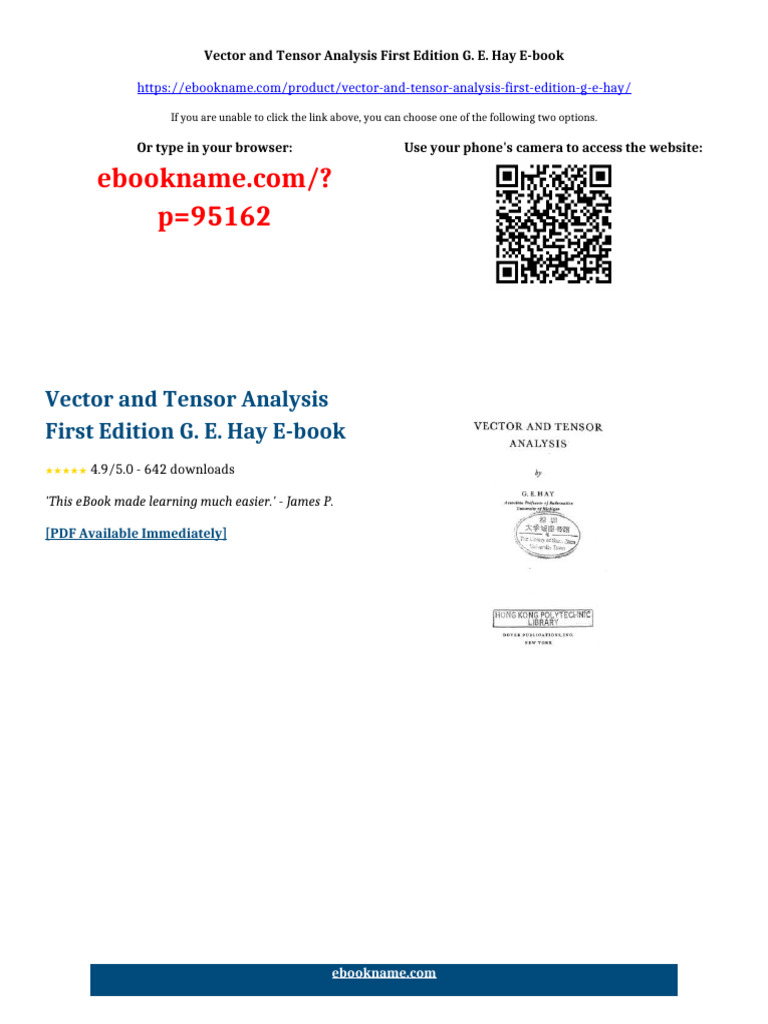 Vector and Tensor Analysis First Edition G. E. Hay Ebook Testbank ...