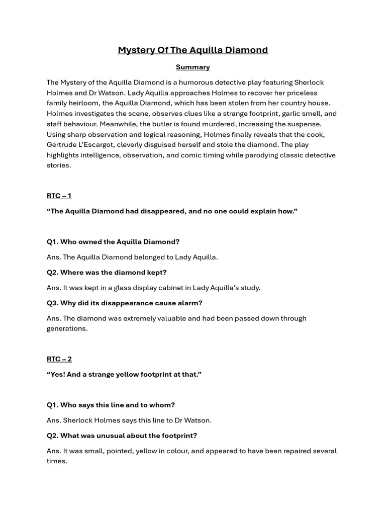 Mystery of The Aquilla Diamond | PDF