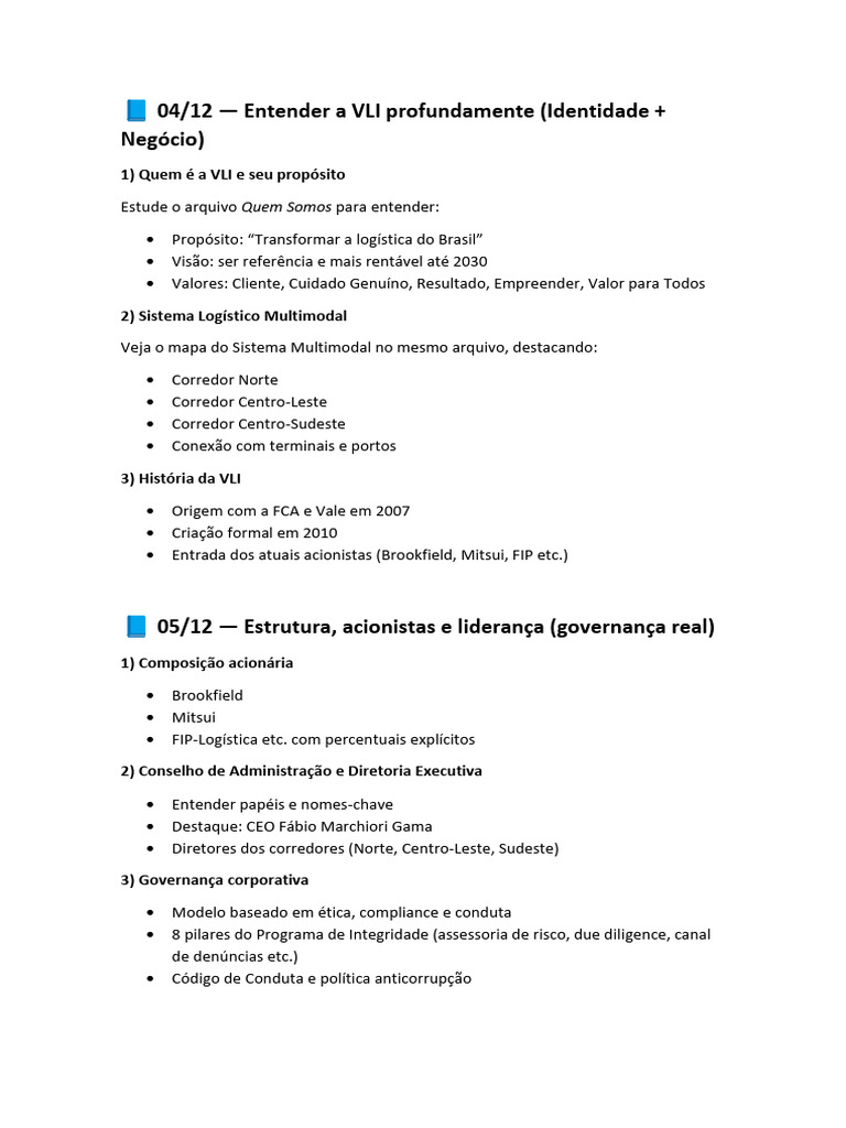 Cronograma de Estudos - VLI | PDF | Inovação | Governança