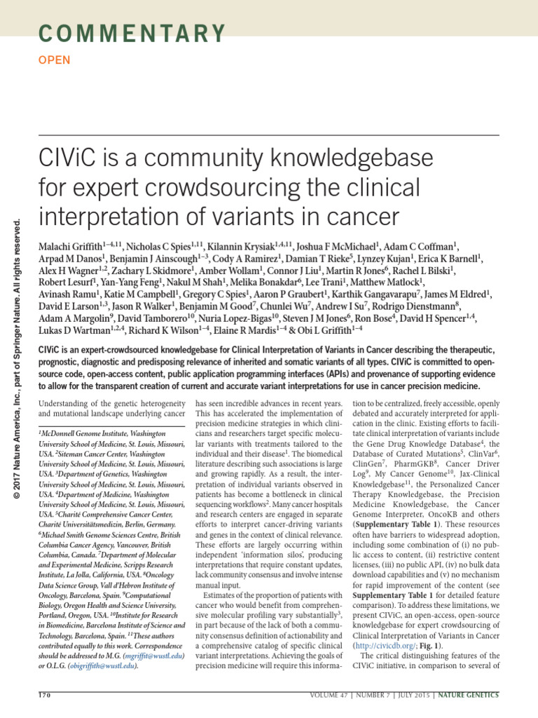 CIViC Is A Community Knowledgebase For Expert Crowdsourcing The ...