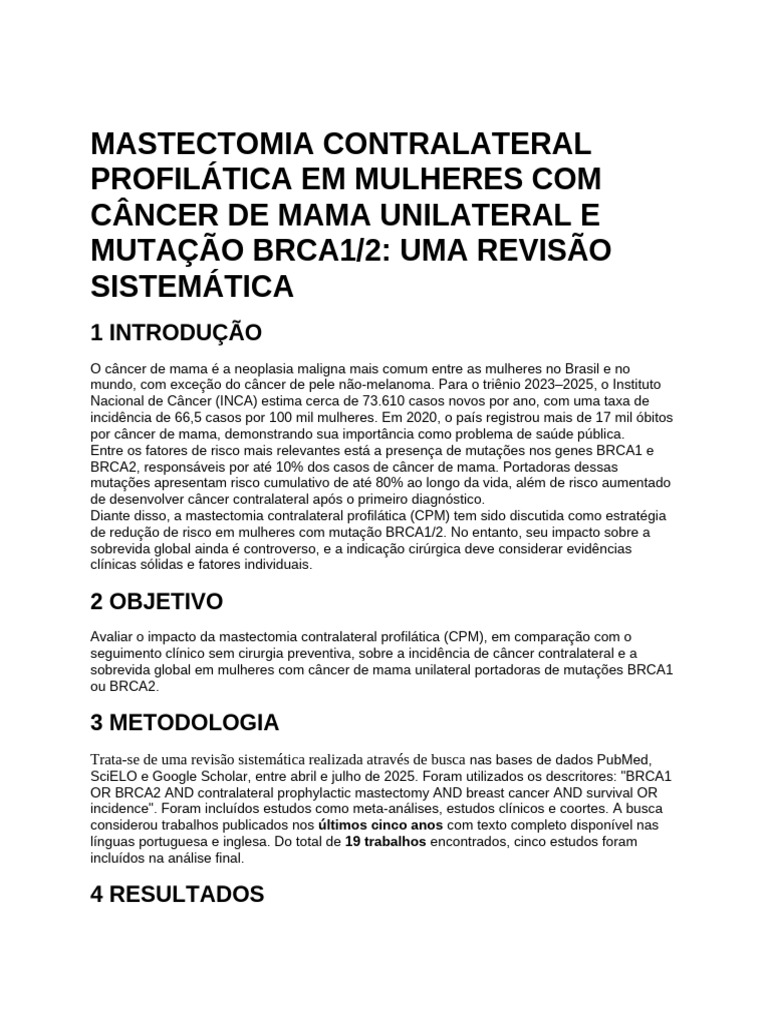 Mastectomia Contralateral | PDF | Câncer | Câncer de mama