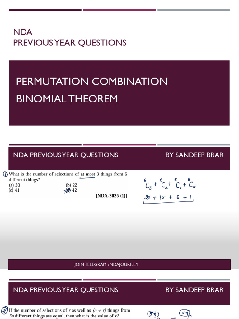Class 1 - Permutation Combination & Binomialtheorem | PDF | Combinatorics