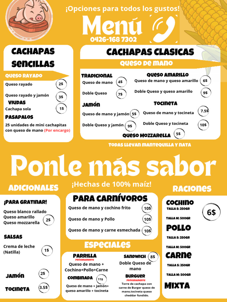 Menú amarillo con precios 2226_20260202_115320_0000 | PDF | Queso | Tocino