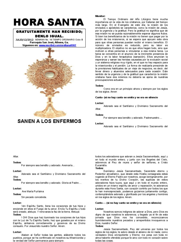 Hora Santa Gratuitamente Han Recibido; Denlo Igual Semana No. 14 Tiempo Ordinario Ciclo b ...