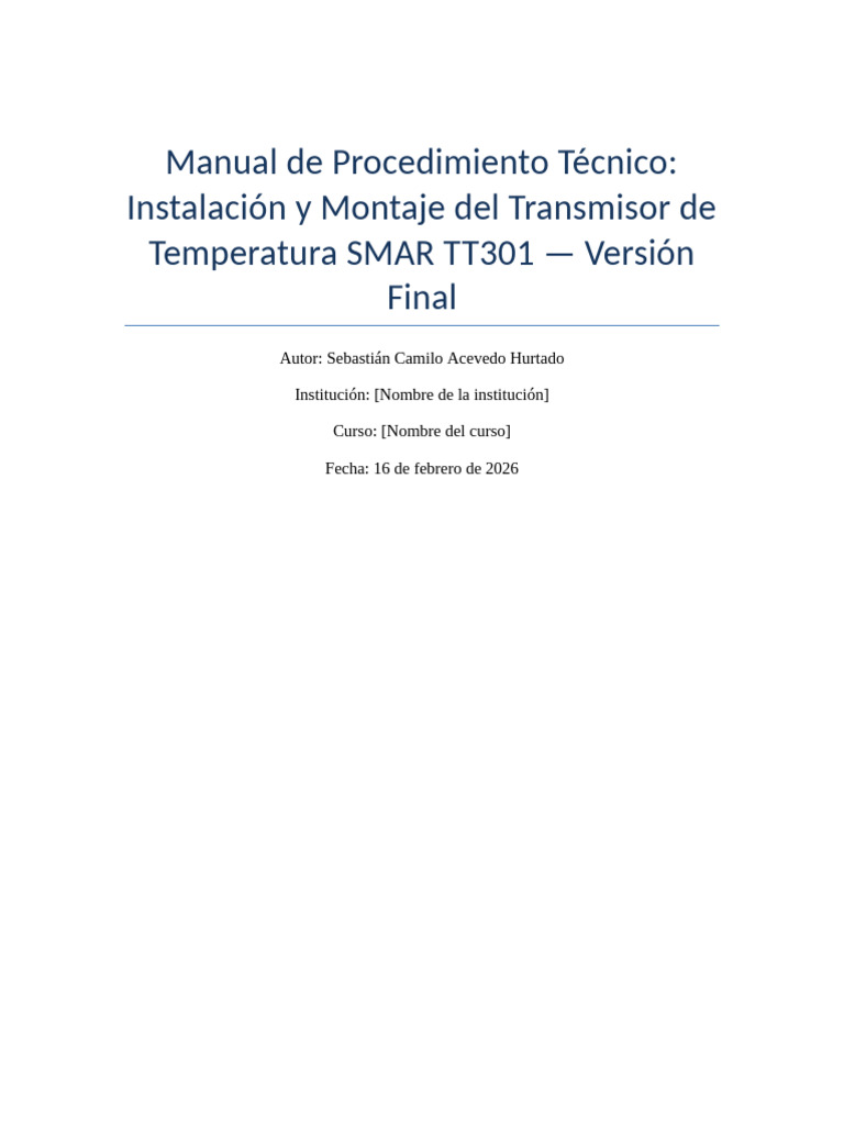 Manual Procedimiento Tecnico SMAR TT301 | PDF
