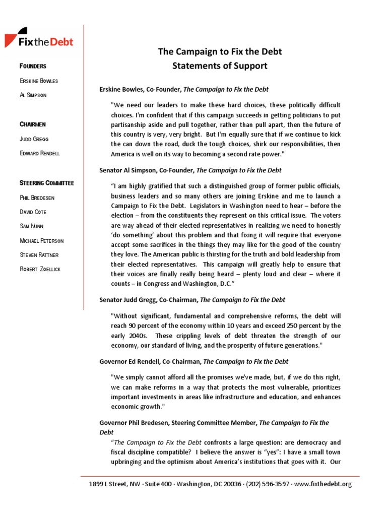 Campaign to Fix the Debt Support Statements | PDF | Government Budget ...